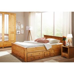Schlafzimmer-Set OTTO HOME "Hugo", beige (natur ge&ouml;lt), B/H: 140cm x 200cm, Schlafzimmerm&ouml;bel-Sets, Schlafzimmer-Set, Bett 140x200cm, 2-trg Kleiderschrank und 1 Nachttisch