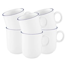 Becher Seltmann Weiden "Henkelbecher Compact Blaurand 250 ml 6er Set wei&szlig;-blau", bunt (wei&szlig;, blau), 6 tlg., Porzellan, Trinkgef&auml;&szlig;e, Becher
