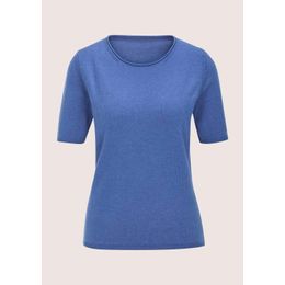 Madeleine Mode Longpullover MADELEINE "Strickshirt Sommerpulli mit Rollkante", Damen, Gr. 40/42, blau (azurblau, melange), Obermaterial: 46% Modal CMD. 40% Polyacryl PAN. 14% Polyamid PA., Modern, schmal, Pullover Longpullover, schmale Rippenabschl&uuml;sse