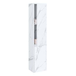 H&auml;ngeschrank MCW-L86, Badschrank Highboard Hochschrank, MVG Melamin 2 T&uuml;ren 3 F&auml;cher 160x33cm ~ Marmor-Optik wei&szlig;