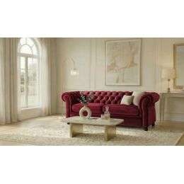 3-Sitzer Home Affaire "BRONNOY Chesterfield Sofa mit aufwendiger Knopfheftung, Breite 193 cm", rot, B:193cm H:75cm T:90cm, 100% Polyester, Sofas, 3-Sitzer, Sofa mit geschwungenen Armlehnen, Chesterfield-Optik, Glamour