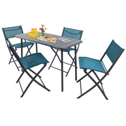 Garten-Essgruppe Vcm "5 tlg. Bistroset Balkonset Gartenset Sumila 110x55", blau (t&uuml;rkis), B:110cm T:55cm, Obermaterial: 80% Textilmaterial TEXMAT. 20% Metall MT., Sitzm&ouml;bel-Sets, Garten-Essgruppe