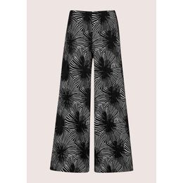 Madeleine Mode Culotte MADELEINE "Culotte Schlupfhose mit Bl&uuml;tenprint", Damen, Gr. 18, N + K Gr, schwarz (schwarz, wei&szlig;), Obermaterial: 95% Polyester PES. 5% Elasthan EL., Hosen Culotte