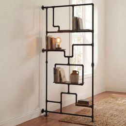 Raumteiler mit Regal MCW-P10, Wohnregal Ablageregal, Industrial Metall Melamin MVG 203x100x20cm ~ dunkelbraun