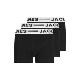 Jack & Jones Boxershorts JACK & JONES "Boxershort SENSE TRUNKS 3 PACK JNR NOOS 3er Pack", Jungen, Gr. 152, schwarz (schwarz, wei&szlig;), Obermaterial: 95% Baumwolle CO. 5% Elasthan EL., Unterhosen Boxershorts