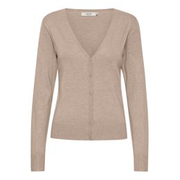 Strickjacke oxmo "Strickjacke OXHelene", Damen, Gr. L, beige (cement melange), Obermaterial: 80% Viskose CV. 20% Nylon NY., Strickjacken Strickjacke