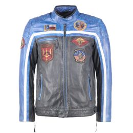 Lederjacke Top Gun "Lederjacke TGJ1005", Herren, Gr. S, schwarz (schwarz, blau, creme), Obermaterial: 100% Lammleder LEL. Futter: 100% Baumwolle CO., Jacken Lederjacke