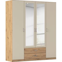 Kleiderschrank Rauch "Schrank Garderobe Ankleide GAMMA Breiten 91/136/181/226/271/315/360 cm", eiche artisan, beige (champagner), griffe alu, B:181cm H:210cm T:54cm, Holzwerkstoff, Schr&auml;nke, Kleiderschrank, verschiedene Griff-Varianten, mit Spiegel TOPSELLER MADE IN GERMANY