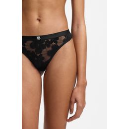 String HUGO UNDERWEAR "Bloom Lace", Damen, Gr. S, schwarz 001, Webqualit&auml;t, Obermaterial: 93% Polyamid, 7% Elasthan, k&ouml;rpernah, Unterhosen String, aus floraler Spitze mit Stack-Logo-Detail