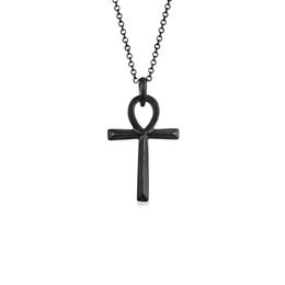 Lange Kette Kuzzoi "Halskette Herren Ankh Kreuz Anh&auml;nger 925 Silber" Gr. 60, schwarz, Halsketten, Herren, ohne Stein, Silber 925 (Sterlingsilber), Lange Kette
