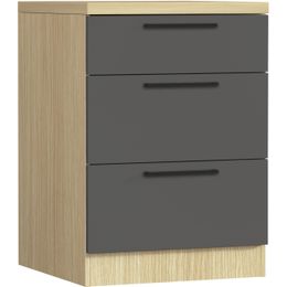 Unterschrank KOCHSTATION "Luna, K&uuml;chenunterschrank, Unterschrank mit Schubladen, Made in Italy", anthrazit, eiche chopinfarben, B:60cm H:85cm T:60cm, Schr&auml;nke, Unterschrank, B/T/H: 60 &times; 60 &times; 85 cm, mit 3 Schubk&auml;sten, 3,5 cm starke Oberplatte