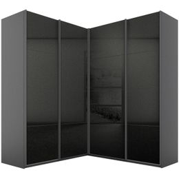 Schwebet&uuml;renschrank Rauch "Schrank Garderobe Eckkleiderschrank QUADRA Front in Dekor/Hochglanz", grau (graumetallic, hochglanz effektgrau), B:181cm H:210cm T:187cm, Holzwerkstoff, Schr&auml;nke, Schwebet&uuml;renschrank, gro&szlig;er Eckschrank mit viel Stauraum, Ma&szlig; 181x187 cm MADE IN GERMANY