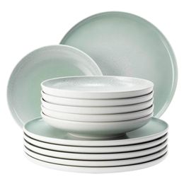 Geschirr-Set Seltmann Weiden "Tafelservice Sento Home 12er Set", gr&uuml;n (aura mint), 12 tlg., Porzellan, Geschirr-Sets, Geschirr-Set