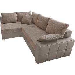 Ecksofa Collection AB "Parma L-Form", braun (schlamm, cappuccino), B:224cm H:84cm T:161cm, Kunstleder SOFTLUX / Struktur (80% Polyester; 20% Polyacryl);Microfaser PRIMABELLE (100% Polyester);Zierkissen: Jeweils analog des Korpusbezugs (Wendekissen, teilweise im Materialmix);Microfaser PRIMABELLE (100% Polyester) / Struktur (80% Polyester; 20% Polyacryl), Sofas, Ecksofa, mit Bettfunktion und Federk