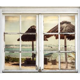 Wandsticker queence "Strand", beige (natur), B:40cm H:60cm T:0,1cm, Wandtattoos, Wandsticker, Wandsticker, Wandbild, selbstklebend, 3D, Fenster