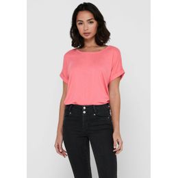 T-Shirt Only "ONLMOSTER &ndash; Kurzarmshirt mit Aufschlag und klassischem Look", Damen, Gr. M, rosa (tea rose), Jersey, Obermaterial: 75% Viskose, 20% Polyester, 5% Elasthan, unifarben, regular fit normal, Rundhals, mit Aufschlag, Shirts T-Shirt, Viskosemischung, regular fit