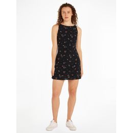 Blusenkleid Tommy Jeans "TJW BLACK FLORAL RACER DRESS", Damen, Gr. XL (42), N-Gr, schwarz (schwarz mountain floral), Web, Obermaterial: 100% Viskose, bedruckt, figurbetont, Rundhals, Kleider Blusenkleid, mit Blumenprint, modische Racer Form