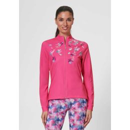 Madeleine Mode Outdoorjacke MADELEINE "Jacke Radjacke mit Bl&auml;tter-Foilprint", Damen, Gr. 38, pink (erdbeerpink), Obermaterial: 95% Polyester PES. 5% Elasthan EL., Modern, figurbetont, Jacken Outdoorjacke