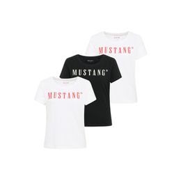 T-Shirt Mustang "T-Shirt Style Alma 3P 3er Pack", Damen, Gr. S, bunt (2xwei&szlig;, schwarz), Obermaterial: 100% Baumwolle CO., Shirts T-Shirt