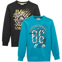 Sweatshirt bonprix, Jungen, Gr. 128/134, schwarz (schwarz, dunkelt&uuml;rkis graphisch bedruckt), Obermaterial: 100% Baumwolle, Sweatshirts Sweatshirt, bequeme Passform, sportliche Prints, aus Baumwolle
