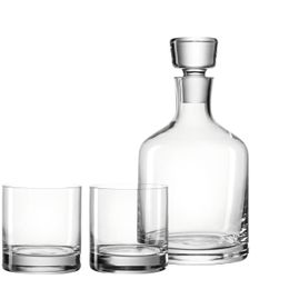 Gl&auml;ser-Set Leonardo "AMBROGIO", transparent (klar), H:14cm, Glas, Trinkgef&auml;&szlig;e, Gl&auml;ser-Set, (1 Karaffe, 2 Whiskygl&auml;ser), 3-teilig