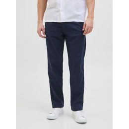 Jack & Jones Stoffhose JACK & JONES "JPSTKANE HYBRID BONDI JOGGER SN", Herren, Gr. M, N-Gr, schwarz navy, Web, Obermaterial: 80% Baumwolle, 20% Leinen, relaxed fit kn&ouml;chellang, Hosen Stoffhose