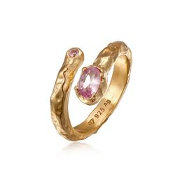Silberring HAZE & GLORY "Ring Saphir Synthetisch Pink 925 Sterling Silber vergoldet" Gr. 54, gold, Fingerringe, Damen, 54, Silber 925 (Sterlingsilber), Silberring