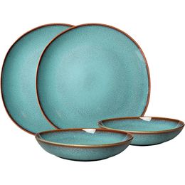 Geschirr-Set "Lave glac&eacute;", blau (hellblau), 4 Stk., Steingut, LIKE. BY VILLEROY & BOCH, Geschirr-Sets, Geschirr-Set, Teller Set, Effektglasur, Steingut