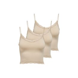 T-Shirt Only "T-Shirt ONLVICKY LACE SEAMLESS CROPPED TOP 3P 3er Pack", Damen, Gr. S/M, beige, Obermaterial: 92% Polyamid PA. 8% Elasthan EL., Shirts T-Shirt