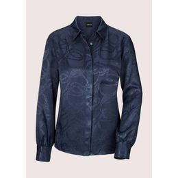 Madeleine Mode Hemdbluse MADELEINE "Bluse Hemdbluse mit Jacquard-Dessin", Damen, Gr. 46, blau (marine), Obermaterial: 100% Viskose CV., Modern, normal, Blusen Hemdbluse