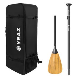 SUP-Paddel YEAZ "Rucksack & Carbon-Bambus Paddel KIT BAMBOO", schwarz, Paddel, SUP-Paddel