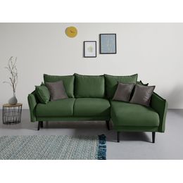 Ecksofa Home Affaire "Asra L-Form", gr&uuml;n (flaschengr&uuml;n, olivegr&uuml;n), B:240cm H:95cm T:170cm, 100% Polyester, Sofas, Ecksofa, incl. Bettfunktion und Bettkasten, Seitentasche im Armteil, Federkern