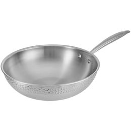 Wok RESTO KITCHENWARE "Crater tiefe Pfanne aus Tri-Ply (Edelstahl + Aluminium + Edelstahl)", silber (silberfarben), H:7,5cm L:51cm &Oslash;:28cm, Pfannen, Wok, Energieeinsparung 25% durch die dreilagige Basis, ofenfest