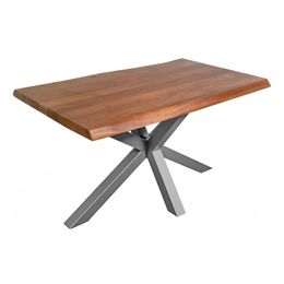Baumkantentisch CALI B-Ware 120 / Akazie nussbaumfarben / 120x80 / Spider-Gestell Silber