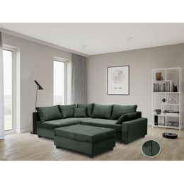 Ecksofa Collection AB "Parma L-Form", gr&uuml;n, B:224cm H:42cm T:161cm, 100%Polyester, Sofas, Ecksofa, mit Schlaffunktion und Bettkasten, inklusive Kissen, Bonellfederkern