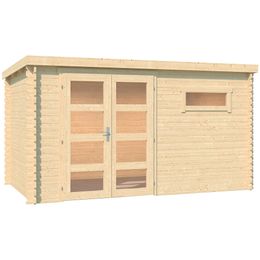 Gartenhaus Lasita Maja "Augusta", beige (naturbelassen), ohne Fu&szlig;boden, ohne Dacheindeckung, Holzwerkstoff, Gartenh&auml;user, Gartenhaus, Blochbohlenhaus 28mm, Fundamentmass 3800x2300, Naturbelassen