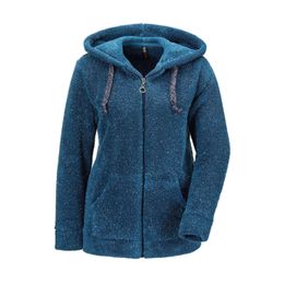 Strickjacke GOLDNER "Flausch-Freizeitjacke in Blousonform", Damen, Gr. 40, blau (petrol), Obermaterial: 90% Polyester PES. 10% metallisierte Fasern MTF., figurumspielend, normales B&uuml;ndchen, Strickjacken Strickjacke, keine/nicht Relevant