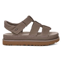UGG Australia Plateausandale UGG "GOLDENSTAR STRAP", Damen, Gr. 11 (42), grau (taupe), Veloursleder, unifarben, Schuhe Plateausandale, Plateausandale, Flat lmit weichem Fu&szlig;bett