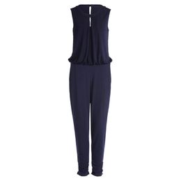 Jumpsuit Vera Mont "Jumpsuit im Glitzer-Look", Damen, Gr. 44, EURO, blau (patch dunkelblau, dunkelblau), Obermaterial: 95% Polyester PES. 5% Elasthan EL., Overalls Jumpsuit