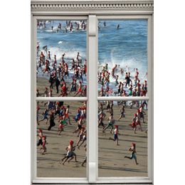 Wandsticker queence "Menschen am Strand", bunt, B:40cm H:60cm T:0,1cm, Wandtattoos, Wandsticker, Wandsticker, Wandbild, selbstklebend, 3D, Fenster
