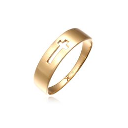 Silberring Kuzzoi "Ring Kreuz Basic 375 Gelbgold" Gr. 54, gold, Fingerringe, Damen, 54, Gelbgold 375, Silberring