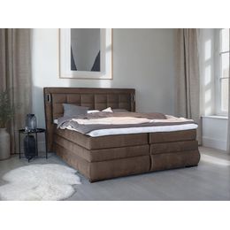 Boxspringbett OTTO HOME "MIVVA in der Breite 180cm, inkl. Bettkasten & Topper", braun, B:204cm L:215cm, Holz teilmassiv, Holzwerkstoff, Spanplatte, Komplettbetten, Boxspringbett, in H3, H4 oder Hmix H3/H4, wahlweise mit oder ohne LED-Leuchten