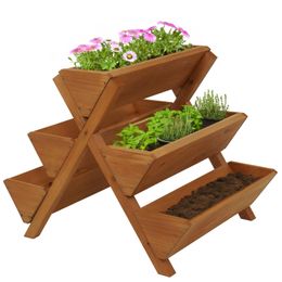 Pflanztreppe MCW-O15, Blumenregal Kr&auml;utertreppe Pflanzk&uuml;bel Hochbeet, 5 K&auml;sten 56x56x70 Outdoor Holz MVG ~ natur