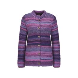 Strickjacke GOLDNER "Multicolor Woll-Jacke mit Stehkragen", Damen, Gr. 52, lila (lila, flieder, gemustert), Obermaterial: 53% Schurwolle WV. 47% Polyacryl PAN., Sonstiges, Strickjacken Strickjacke, Multicolor-Ringeloptik
