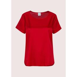 Madeleine Mode Kurzarmshirt MADELEINE "Jerseyshirt Seidenshirt mit Rippenband", Damen, Gr. 40, rot, Obermaterial: 47% Seide silk. 47% Viskose CV. 6% Elasthan EL., Modern, gerade, Shirts Kurzarmshirt, Seidensatin