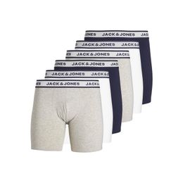 Jack & Jones Boxershorts JACK & JONES "Boxershort JACSOLID BOXER BRIEFS 6P 6er Pack", Herren, Gr. M, bunt (grau, wei&szlig;, navy), Obermaterial: 95% Baumwolle CO. 5% Elasthan EL., Unterhosen Boxershorts
