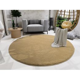 Teppich OCI DIE TEPPICHMARKE "NEW VILLA MELANGE, auch in rechteckig", gold, H:20mm &Oslash;:240cm, Polypropylen, Teppiche, Teppich, dichter Shaggy, melierte uni Farben, robuster Hochflor, Wohnzimmer