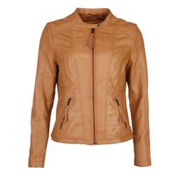 Bikerjacke JCC "Lederjacke 6011099-2", Damen, Gr. S, braun (cognac), Obermaterial: 100% Lammnappaleder LANA. Futter: 100% Baumwolle CO., Jacken Bikerjacke