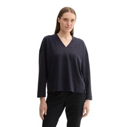 Sweatshirt Tom Tailor, Damen, Gr. XS (34), blau (sky captain blau), Web, Obermaterial: 77% Polyester, 20% Baumwolle, 3% Elasthan, unifarben, bequem h&uuml;ftlang, V-Ausschnitt, Sweatshirts Sweatshirt, mit Struktur und V-Ausschnitt