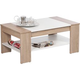 Couchtisch Stolkom "Finley mit Ablageboden, Eiche Sonoma Wei&szlig;, BxHxT 100x44x58 cm", braun (braun, sonoma, wei&szlig;), B/H/T: 100cm x 44cm x 58cm, Tische, Couchtisch, Schubladenfront mit Lamellen-Optik, Couchtisch rollbar
